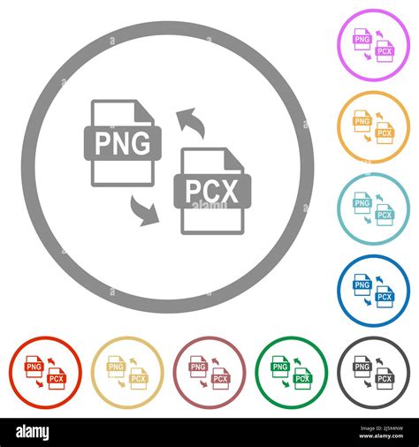 Png Pcx File Conversion Flat Color Icons In Round Outlines On White Background Stock Vector