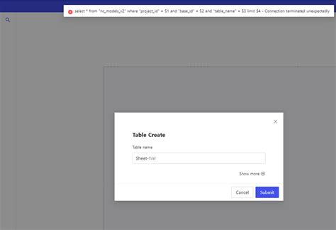connection terminated unexpectedly error nocodb