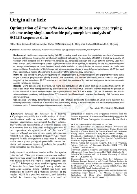 Pdf Optimization Of Bartonella Henselae Multilocus Sequence Typing
