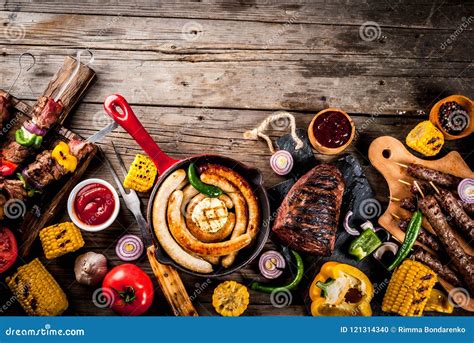 Assortment Various Barbecue Food Grill Meat Bbq Party Fest Sh Stock