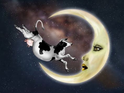 Shop Whimsical Surreal Cow Leaping Past Crescent Moon Art Other Art