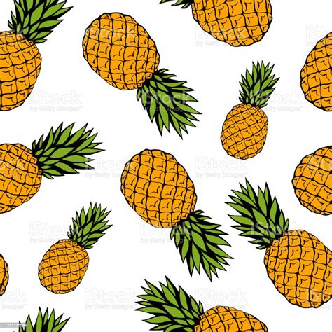 손으로 그린 과일 요소 파인애플과 원활한 패턴 채식 벽지 디자인 포장 섬유 배경 디자인 엽서 및 포스터용 0명에 대한 스톡 벡터