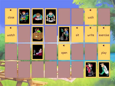 Memory Game Action Verbs Vocabulary Englishwsheets Com Matching Pairs