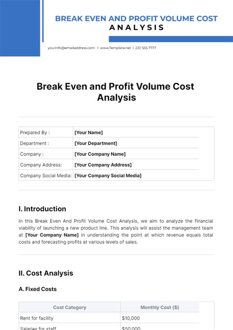 Free Break Even And Profit Volume Cost Analysis Template To Edit Online