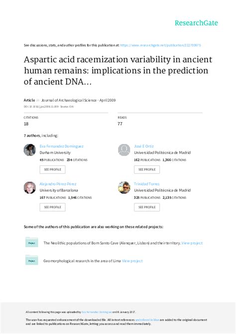 Pdf Aspartic Acid Racemization Variability In Ancient Human Remains Implications In The