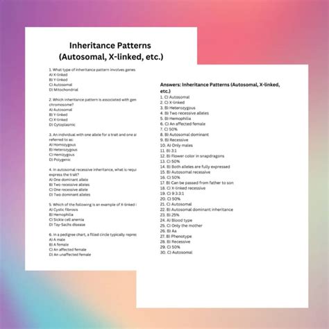 30 Quiz Questions — Inheritance Patterns Autosomal X Linked Etc