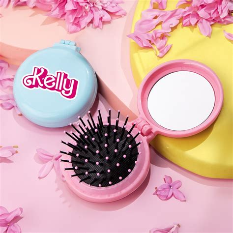Personalized Name Pink Doll Mini Air Cushion Mirror Comb Macaron Color Portable Foldable Hair