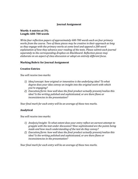 Journal Assignment Journal Assignment Worth 4 Entries At 5 Length
