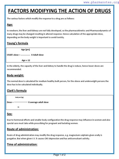 6 Factors Modifying The Action Of Drugs Pdf