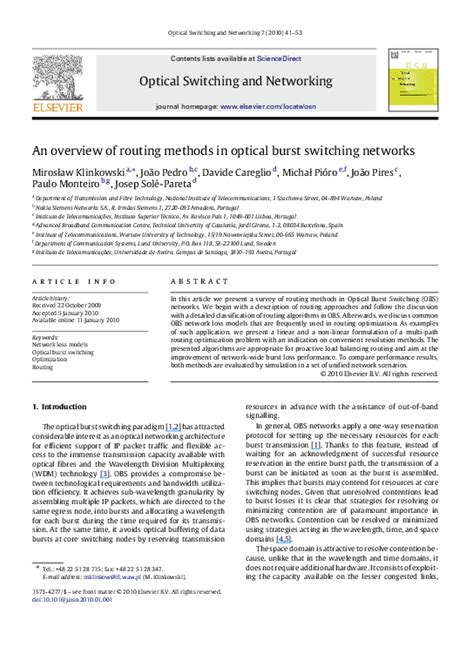 Pdf An Overview Of Routing Methods In Optical Burst Switching Networks
