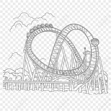 롤러 코스터 개요 스케치 드로잉을 포함하는 놀이 공원의 색칠 페이지 벡터머리카락휴양 Png 일러스트 무료 다운로드 Lovepik