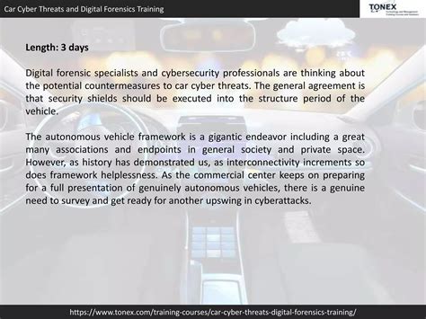 Autonomous Car Cyber Threats And Digital Forensics Training Tonex Training Ppt