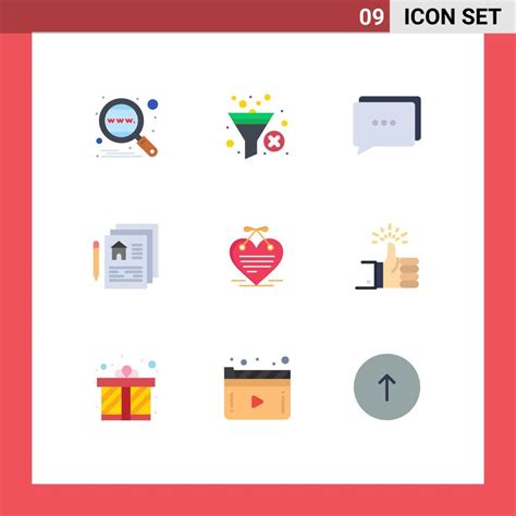 9 universal flat colors set for web and mobile applications hanging heart pen filter home