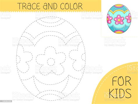 아이들을 위한 부활절 달걀이 있는 추적 및 컬러 색칠하기 책 만화 부활절 달걀이 있는 색칠 공부 페이지 아이 들을 위한 벡터 휴일 그림입니다 0명에 대한 스톡 벡터 아트 및