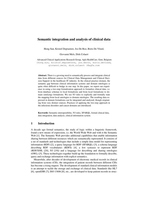 Pdf Semantic Integration And Analysis Of Clinical Data