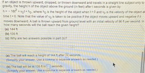 Solved If An Object Is Thrown Upward Dropped Or Thrown Chegg
