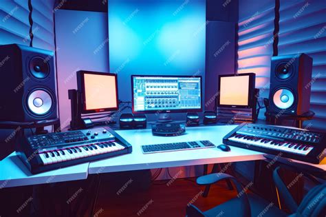 Premium Photo Desk With Two Monitors Keyboard Mouse And Keyboard