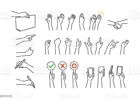 손 제스처 아이콘 세트 다양한 손 제스처의 벡터 플랫 스타일 세트 손에 대한 스톡 벡터 아트 및 기타 이미지 손 인간 손 만화 Istock