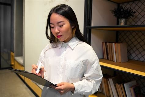 Free Photo Medium Shot Woman Correcting Grammar Mistakes