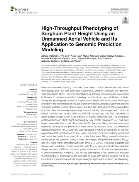 Pdf High Throughput Phenotyping Of Sorghum Plant Height Using An