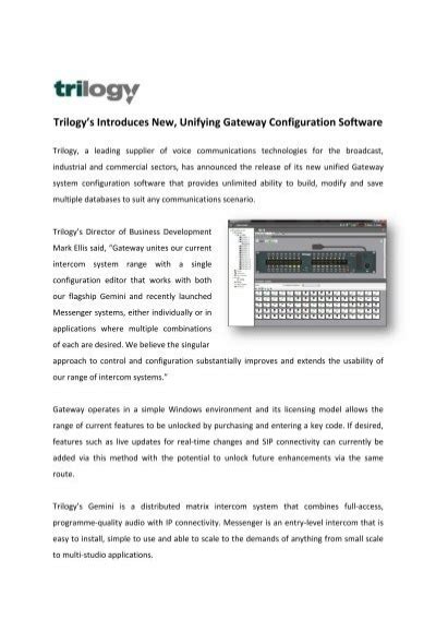 Trilogys Introduces New Unifying Gateway Configuration Software