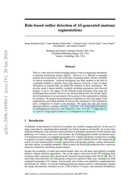 Rule Based Outlier Detection Of Ai Generated Anatomy Segmentations