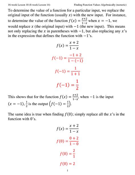 Finding Function Values Algebraically Numeric To Determine The Value Of A Function For A