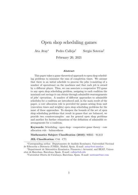 Pdf Open Shop Scheduling Games