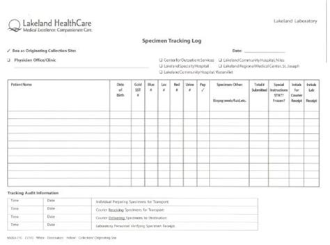 SPECIMEN TRACKING LOG AND INSTRUCTIONS FOR