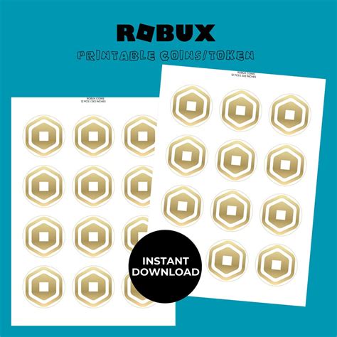 Printable Robux Coins Roblox Birthday Decorations 12 Cupcake Toppers