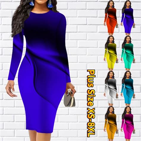 추상 프린트 타이트 스커트 빈티지 드레스 라운드넥 긴팔 치마 여성용 매일 무릎 길이 2022 가을 겨울 Aliexpress