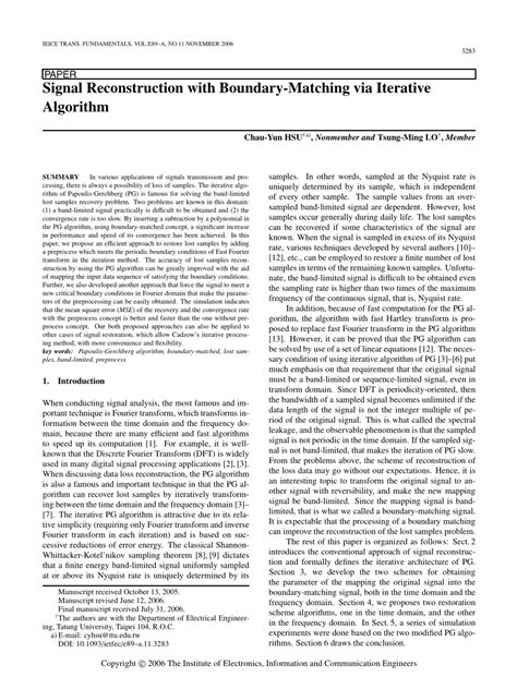 Pdf Signal Reconstruction With Boundary Matching Via Iterative Algorithm