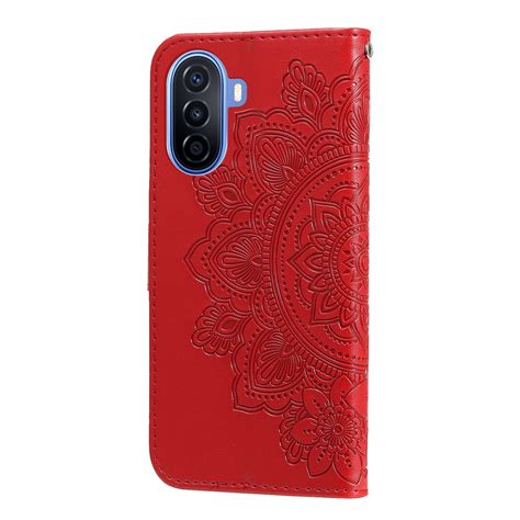 For Huawei Nova Y Y Plus Enjoy Petal Flowers Embossing Leather Phone Case Red