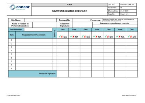 Con Hse Chk 001 Ablution Facilities Checklist Rev 05 Pdf