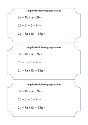 Simplifying Expressions Collecting Like Terms Teaching Resources