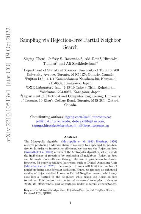 Pdf Sampling Via Rejection Free Partial Neighbor Search