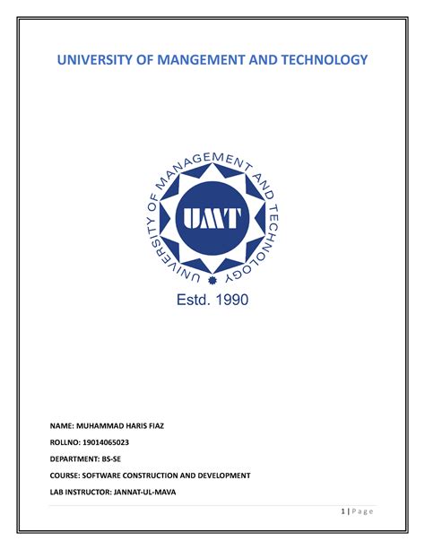 Lab Task Python Software Construction And Development University Of Mangement And Technology