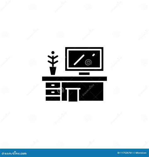 Office Table Black Icon Concept Office Table Flat Vector Symbol Sign Illustration Stock