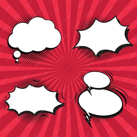 Premium Vector | Group of retro comic speech bubble on halftone red background design four ...
