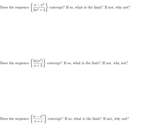 solved does the sequence {3n2 4n−n2} converge if so what