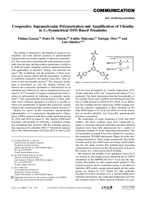 Pdf Cooperative Supramolecular Polymerization And Amplification Of