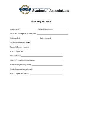 Fillable Online Float Request Form Fax Email Print PdfFiller
