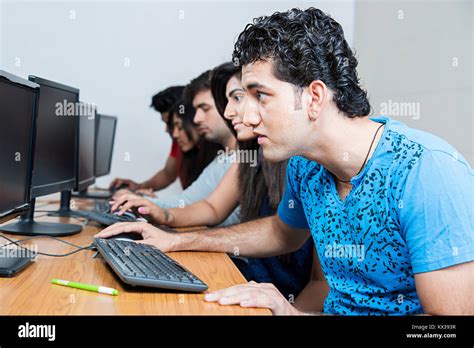 Group Indian College Students Computer Study In Class Education