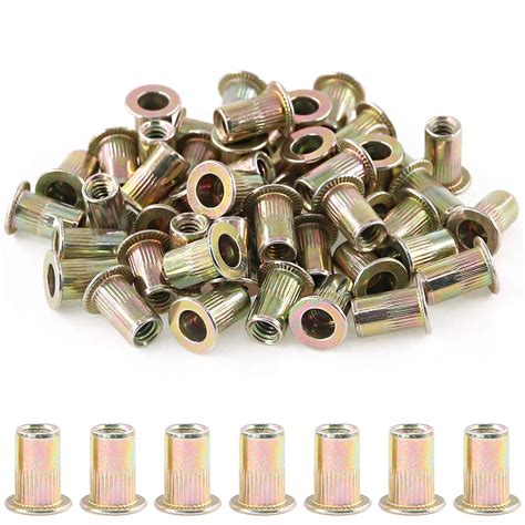 120 Pcs 8 32unc Mixed Zinc Plated Carbon Steel Rivet Nut Flat Head Insert