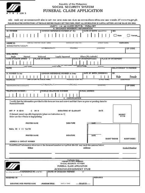 Funeral Claim Application Ret01222 Download Free Pdf Pension