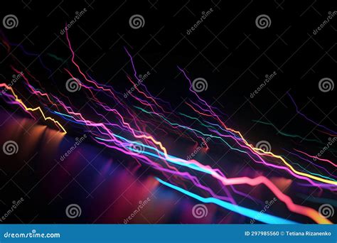 Colorful Flashes Of Neon Lightning On Black Abstract Background Stock Illustration