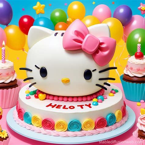 Hello Kitty Birthday Party With Cake Stable Diffusion Online