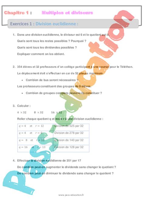 Exercice Division Euclidienne 4ème