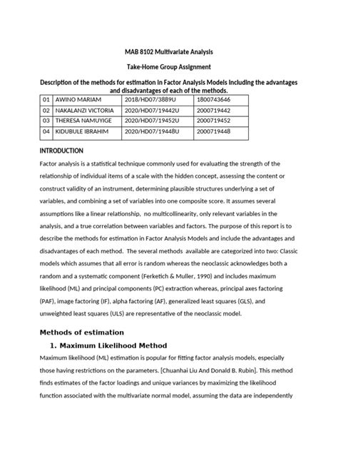 factor analysis hw2 pdf factor analysis variance