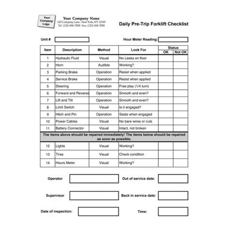 Daily Forklift Inspection Form Amulette
